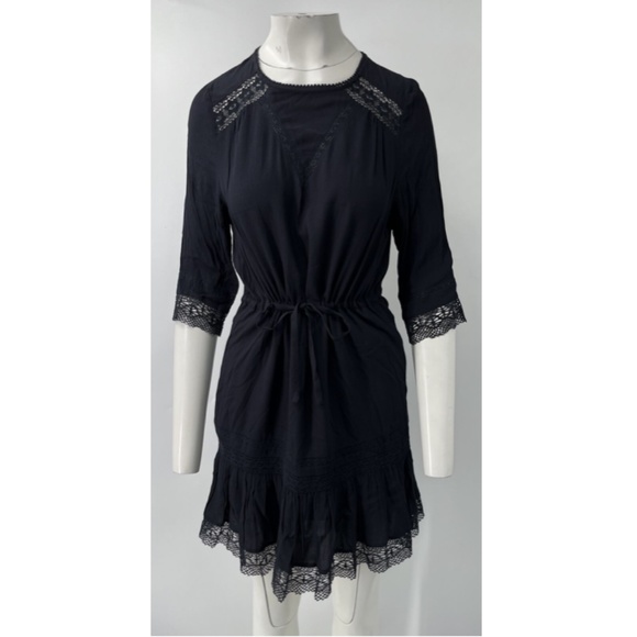 Maje | Dresses | Maje Navy Blue 34 Sleeve Drawstring Waist Eyelet Trim ...